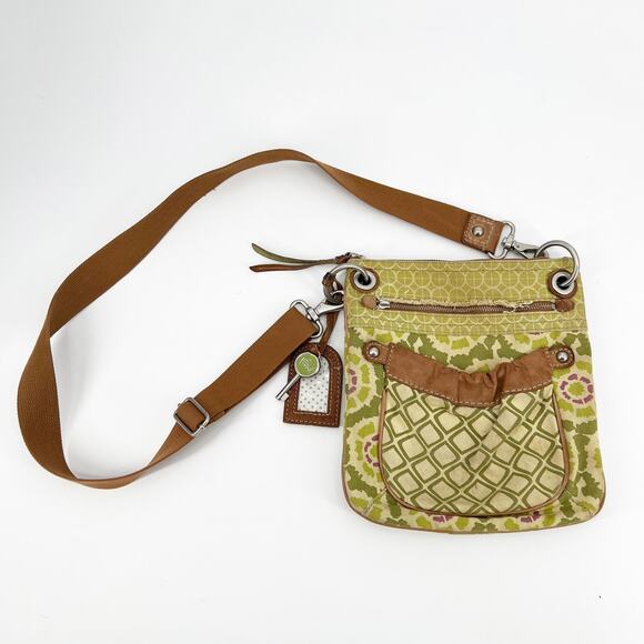 Fossil | Bags | Fossil Green Canvas Weekender Crossbody Bag Leather ...